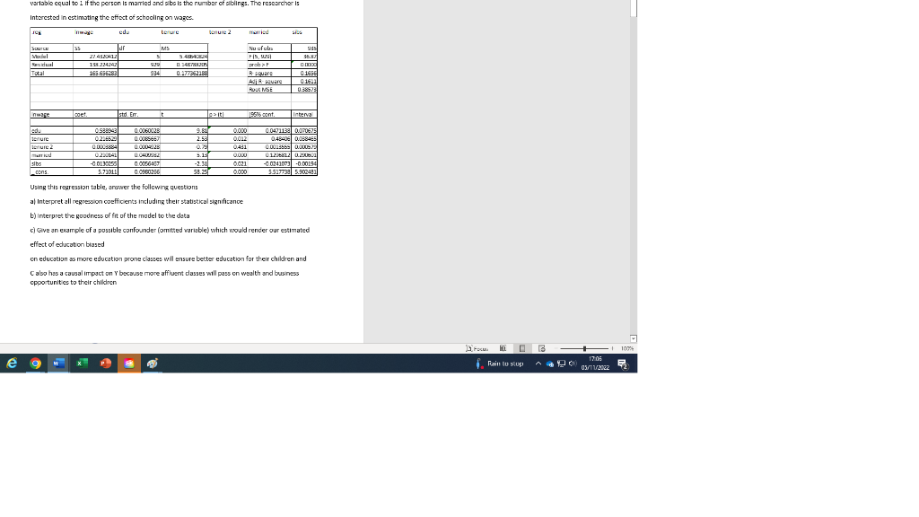 Wriable cqual to 1 if the person is mamied snd aibe | Chegg.com