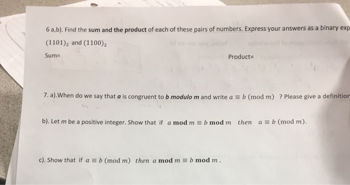 Solved 6 a,b). Find the sum and the product of each of these | Chegg.com