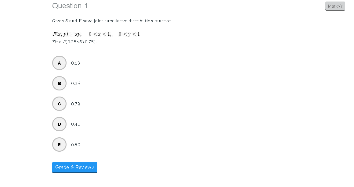 Solved Question 1 Mark Given X and Y have joint cumulative | Chegg.com