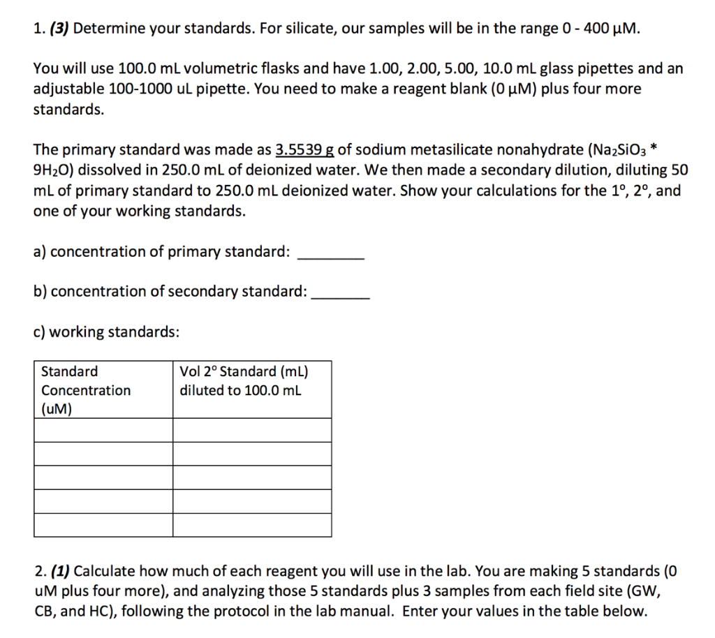 Solved 1. (3) Determine your standards. For silicate, our | Chegg.com