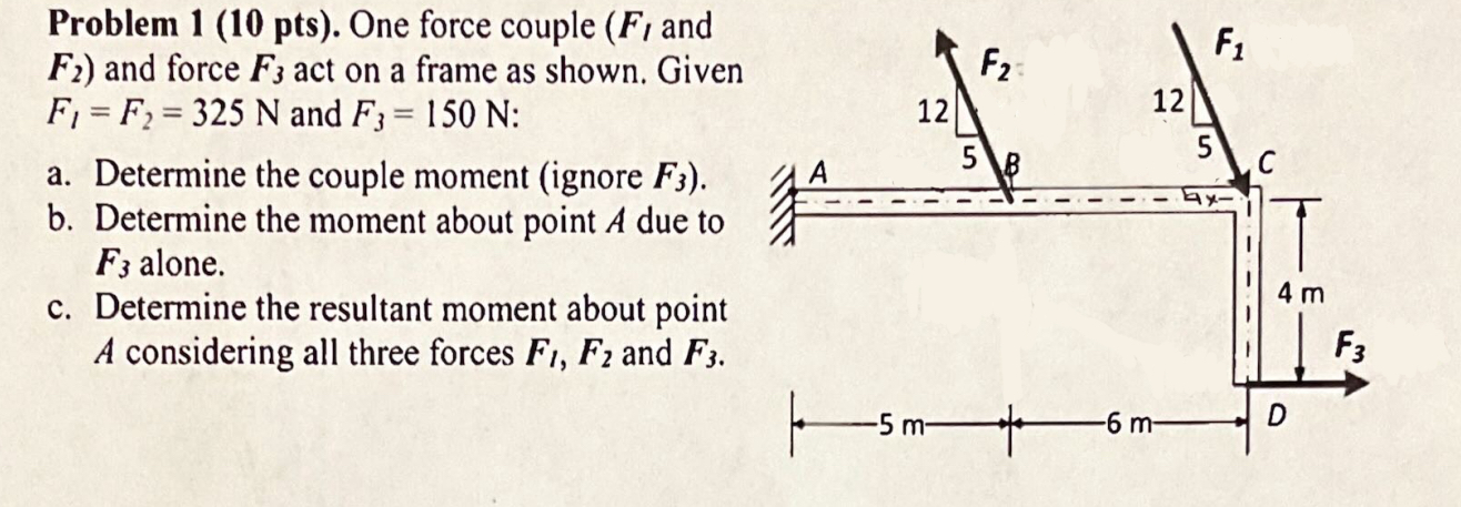 Solved Problem 1 10 pts one Force Couple Fl andf2