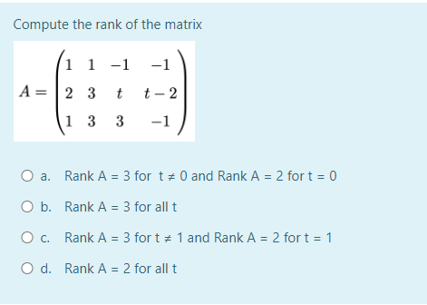 Solved Compute the rank of the matrix | Chegg.com