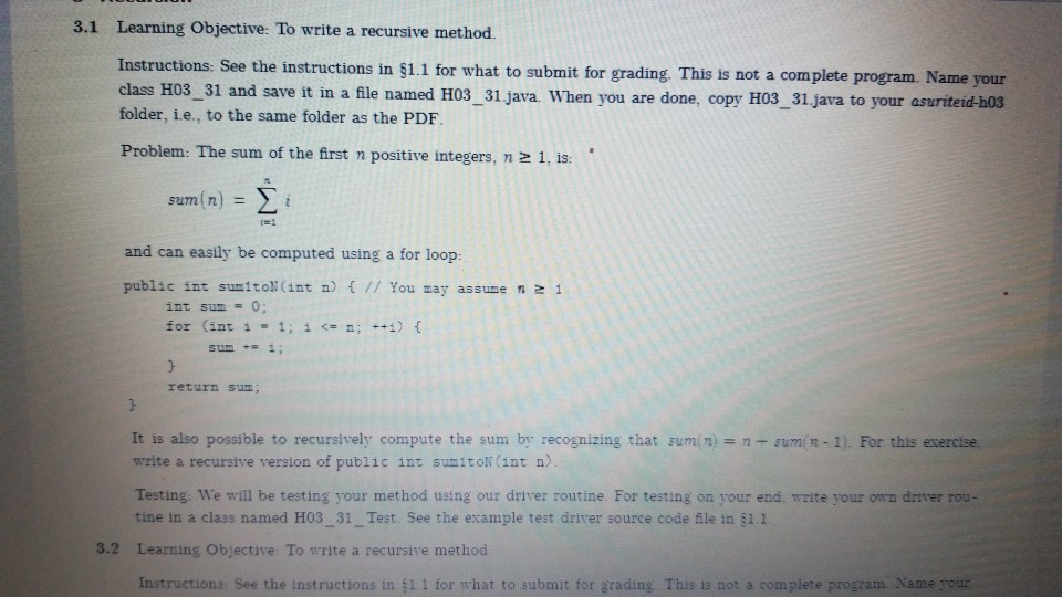 Solved 3.1 Learning Objective: To write a recursive method. | Chegg.com