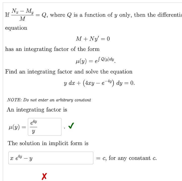 Solved If Nx-MyM=Q, ﻿where Q ﻿is a function of y ﻿only, then | Chegg.com