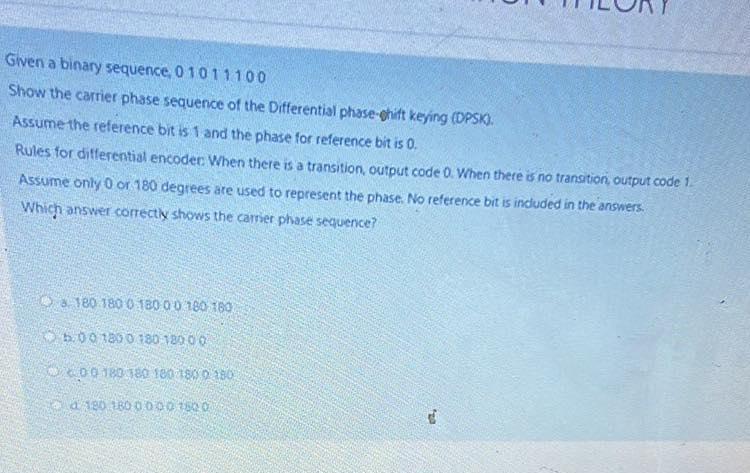 Solved Given a binary sequence, 01011100 Show the carrier | Chegg.com