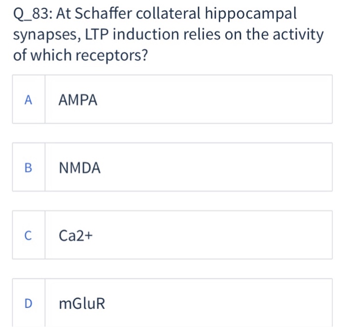Solved Q_83: At Schaffer collateral hippocampal synapses, | Chegg.com