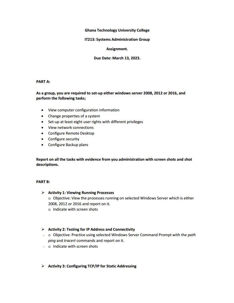Ghana Technology University College IT213: Systems | Chegg.com