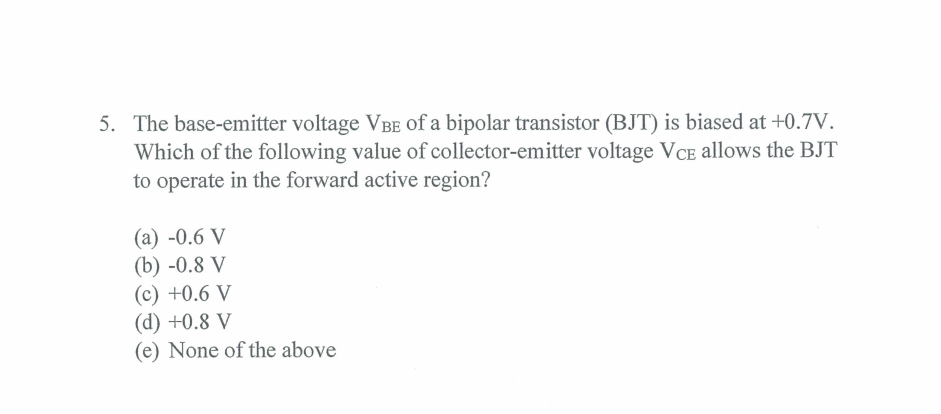 Solved 5. The base-emitter voltage VBE of a bipolar | Chegg.com