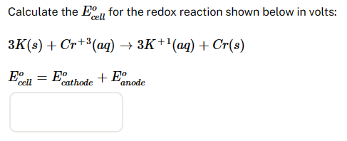 Solved Calculate the Ecell o for the redox reaction shown | Chegg.com