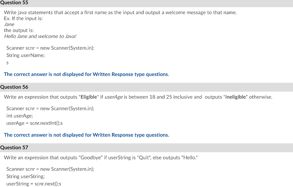 Solved Question 55 Write java statements that accept a first | Chegg.com