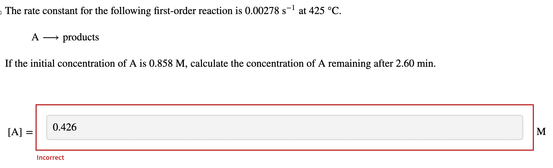 Solved The rate constant for the following first-order | Chegg.com