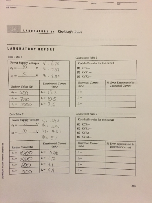 Solved LABORATORY 34 Kirchhoff s Rules LABORATORY REPORT | Chegg.com