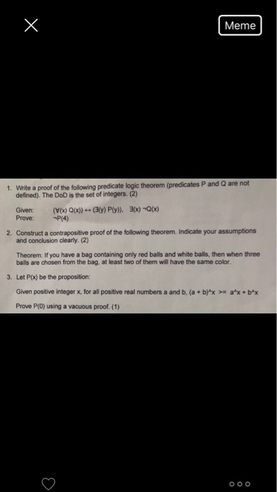 Solved Meme f of the following predicate logic theorem | Chegg.com