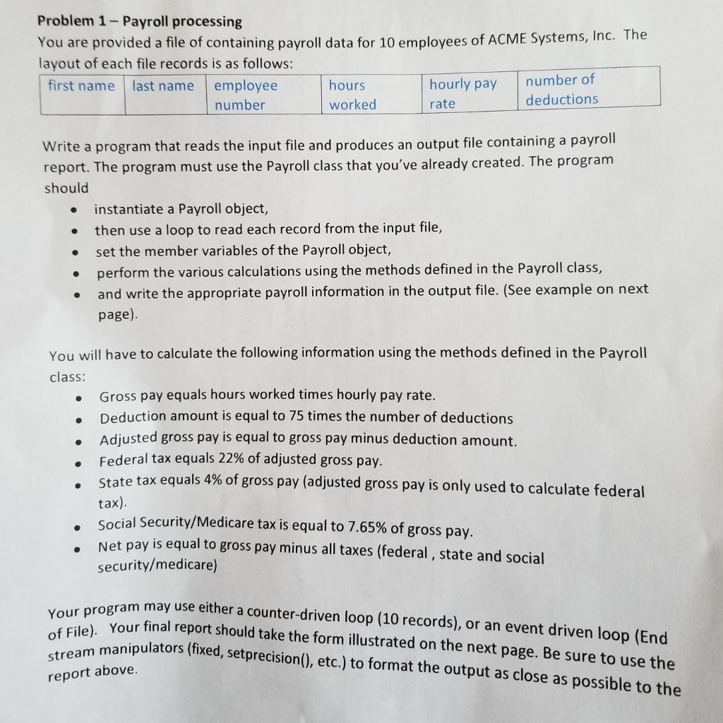 Solved Problem 1- Payroll processing You are provided a file | Chegg.com