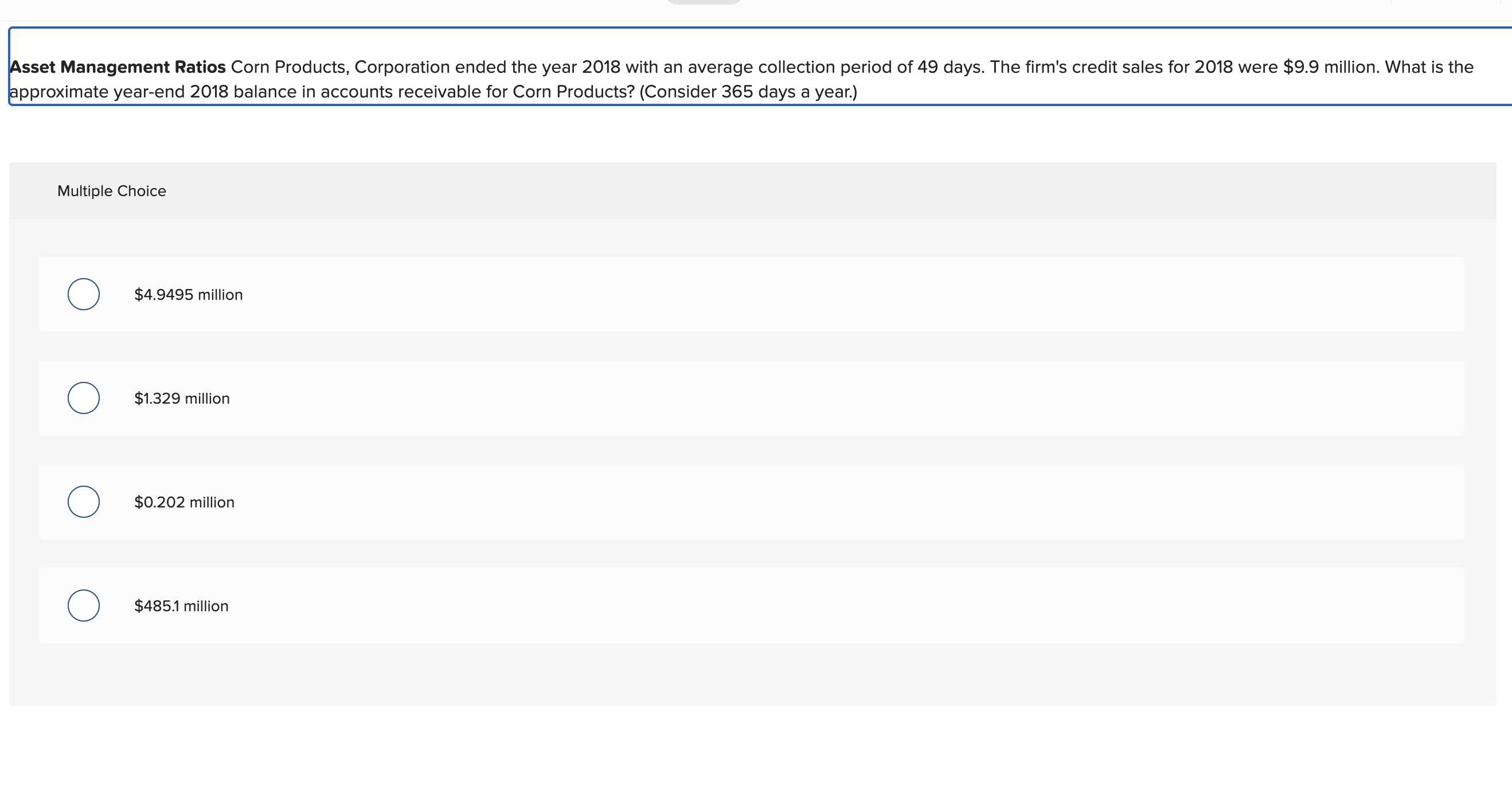 Solved Asset Management Ratios Corn Products, Corporation | Chegg.com