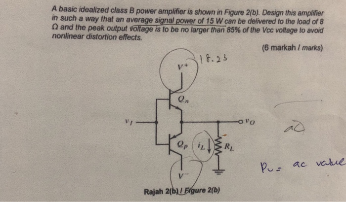 Solved A basic idealized class B power amplifier is shown in | Chegg.com