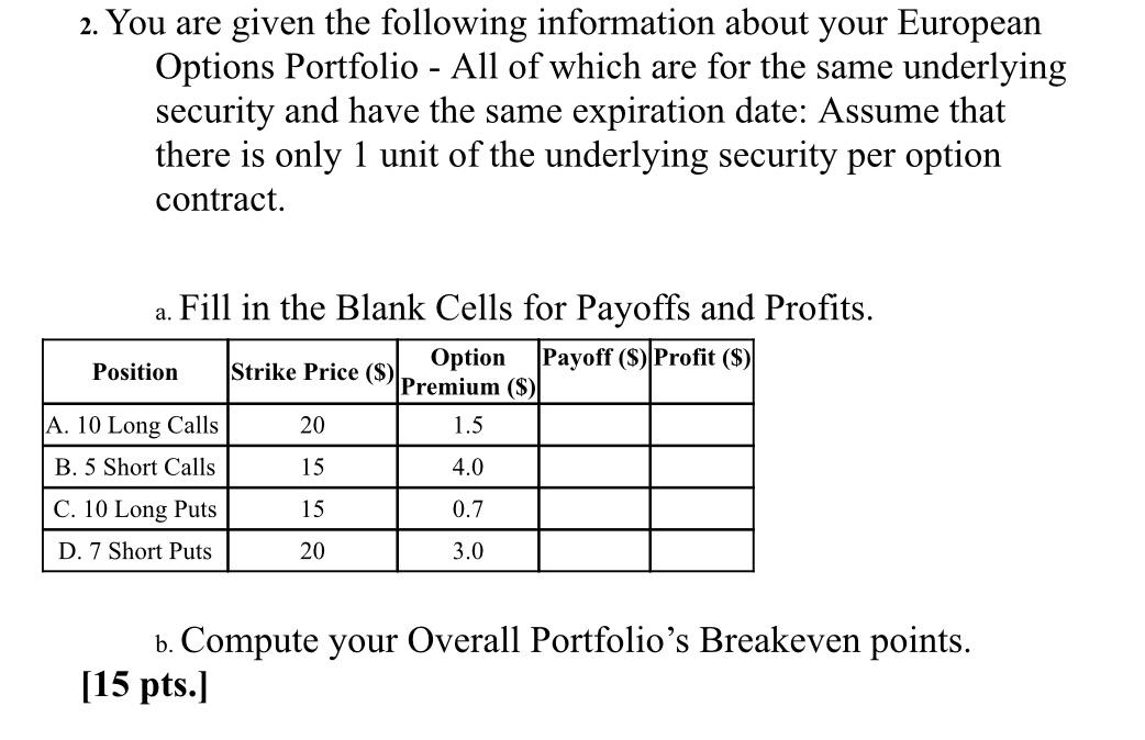 Solved Assume That The Final Stock Price Is 18 In Order To Chegg