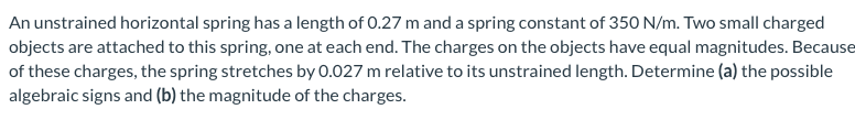 Solved An unstrained horizontal spring has a length of 0.27 | Chegg.com
