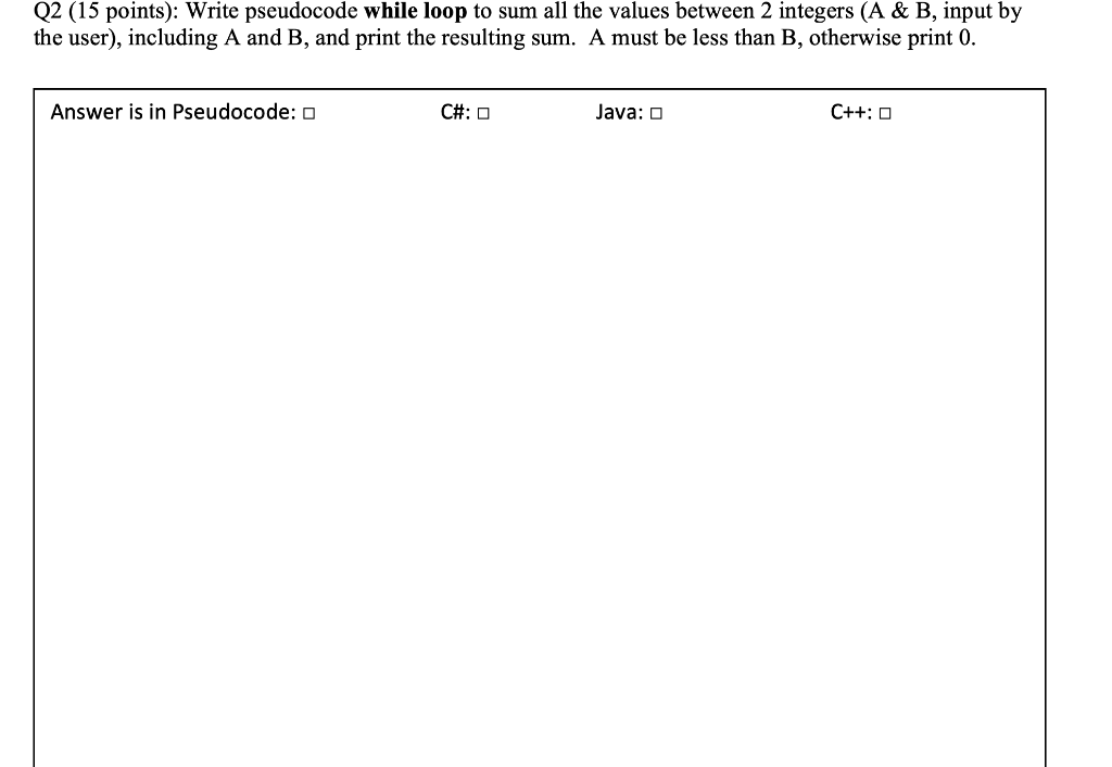 Solved Q2 15 Points Write Pseudocode While Loop To Sum