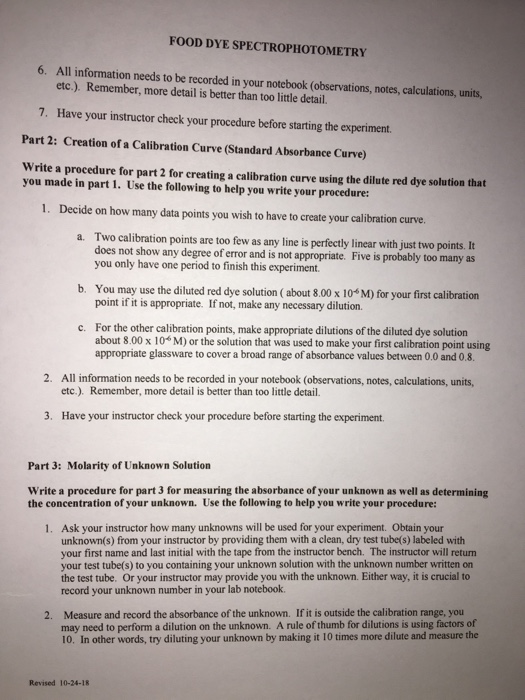 FOOD DYE SPECTROPHOTOMETRY LAB HELP PLEASE!!!!!this | Chegg.com