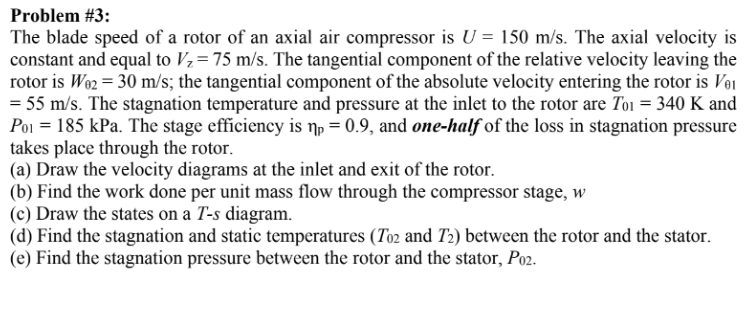 Solved Problem #3: The blade speed of a rotor of an axial | Chegg.com