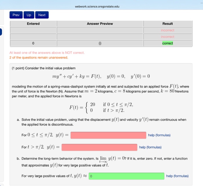 Solved webwork.science.oregonstate.edu Prev Up Next Entered | Chegg.com