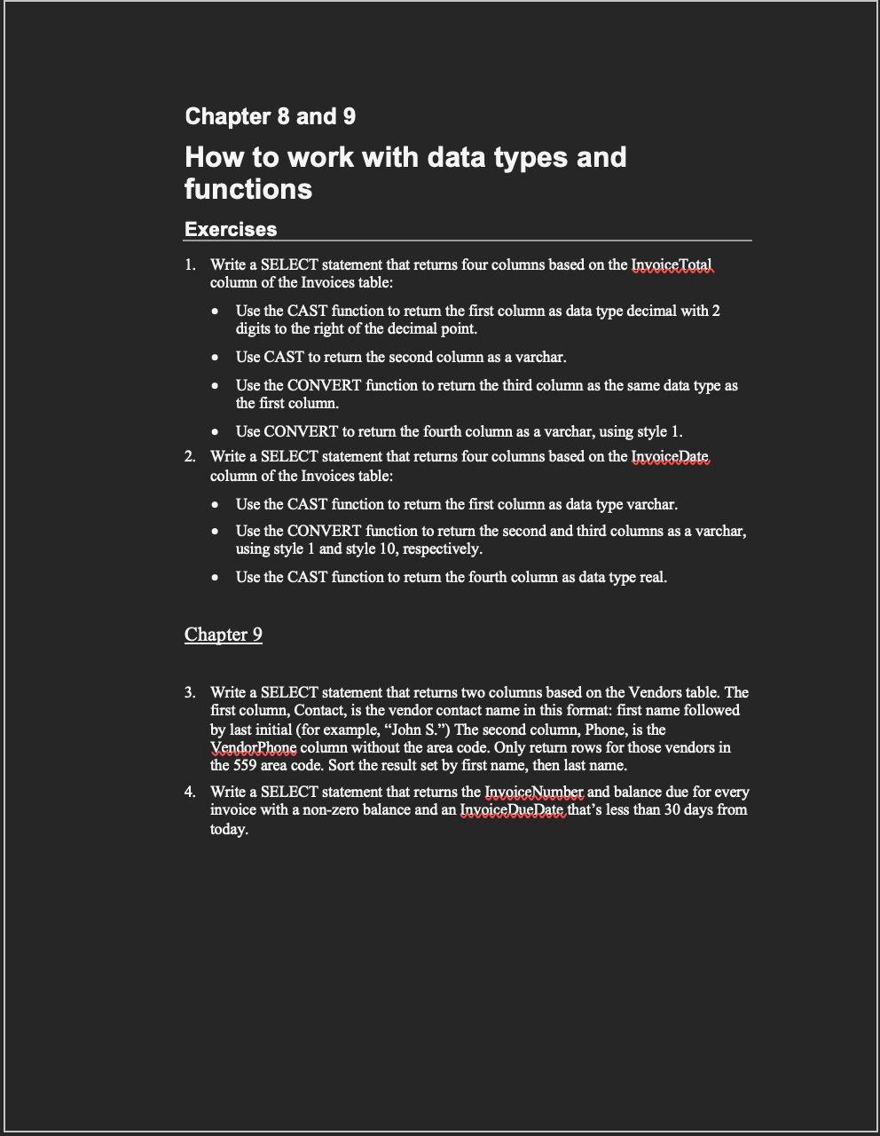 Solved Chapter 8 and 9 How to work with data types and | Chegg.com
