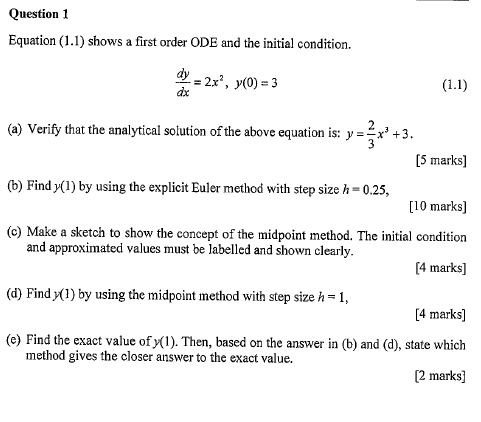 Solved Question 1 Equation (1.1) shows a first order ODE and | Chegg.com
