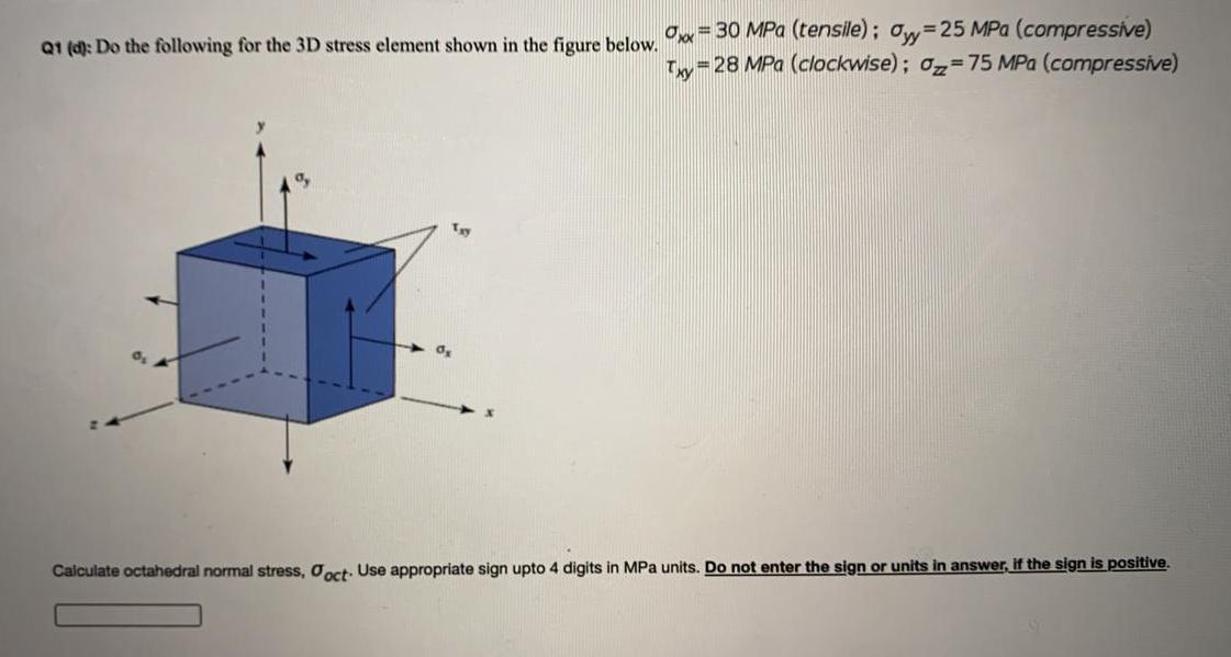 Solved Q1 (c): Do the following for the 3D stress element | Chegg.com