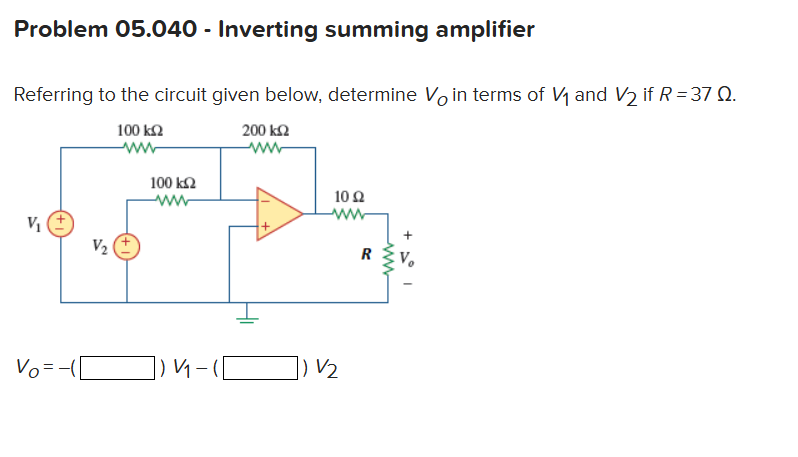 Solved Problem 05.040 - ﻿Inverting summing | Chegg.com
