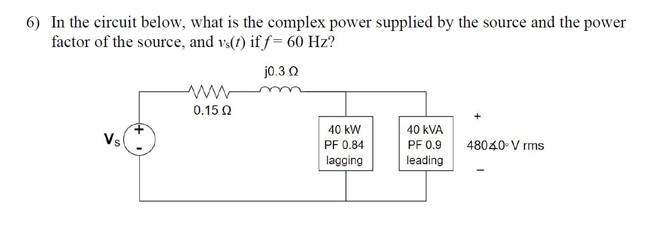 Solved 6) In the circuit below, what is the complex power | Chegg.com