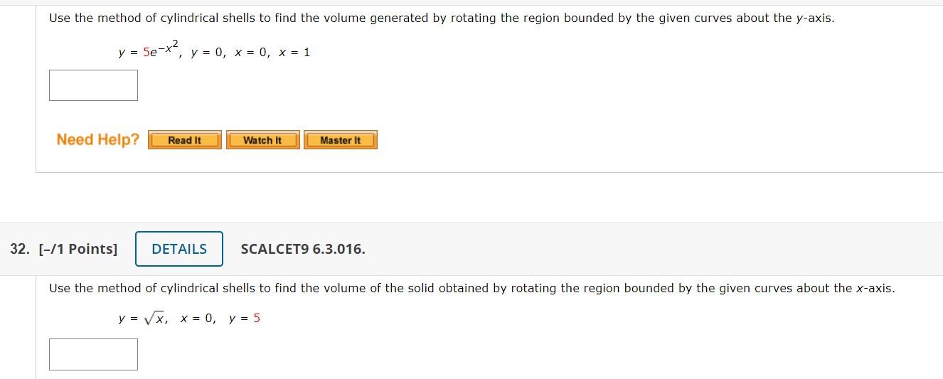 Solved Use the method of cylindrical shells to find the | Chegg.com