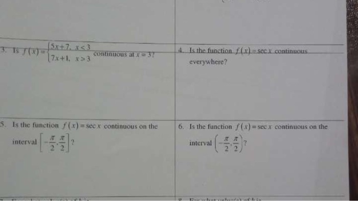 Solved Is f(x) = {5x + 7, x 3 continuous | Chegg.com