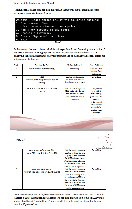 Solved Implement The Function Int Mainmenu This Function Chegg