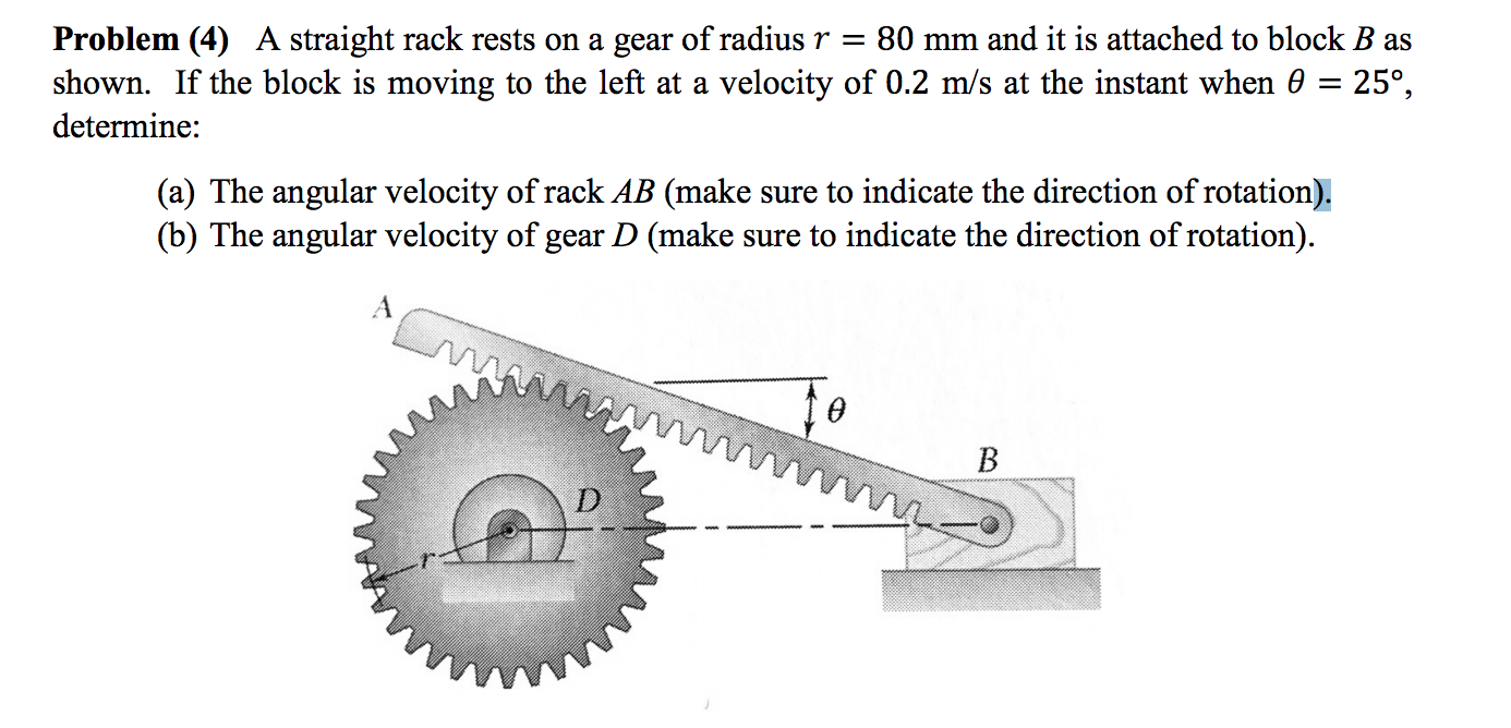 Solved Problem (4) A straight rack rests on a gear of radius | Chegg.com