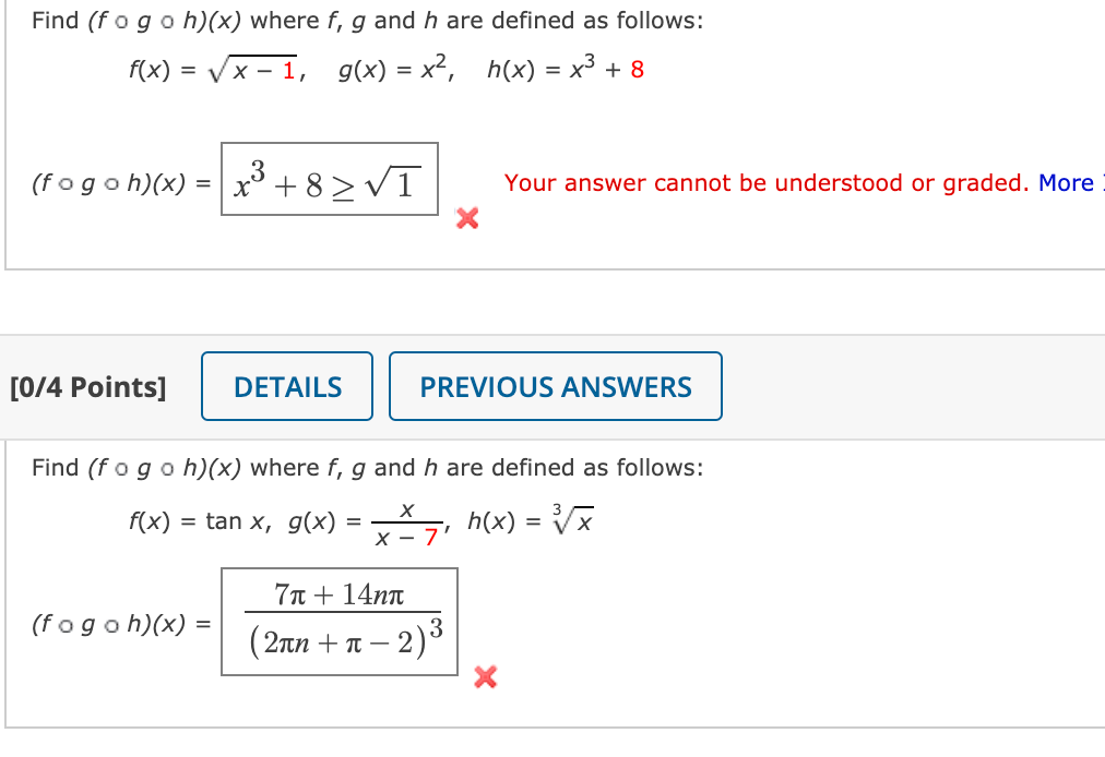 Solved Find (fogoh)(x) where f, g and h are defined as | Chegg.com