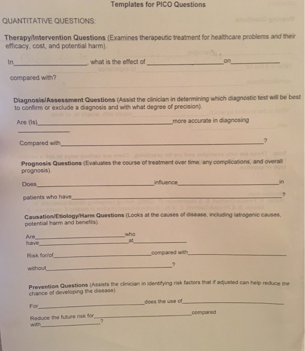 Solved Templates for PICO Questions QUANTITATIVE QUESTIONS | Chegg.com