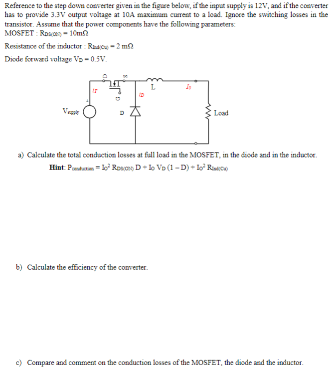 Solved Reference to the step down converter given in the | Chegg.com