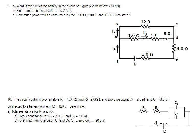 [Solved]: a) What is the emf of the battery in the circuit