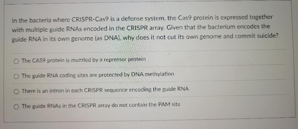Solved In the bacteria where CRISPR-Cas9 is a defense | Chegg.com