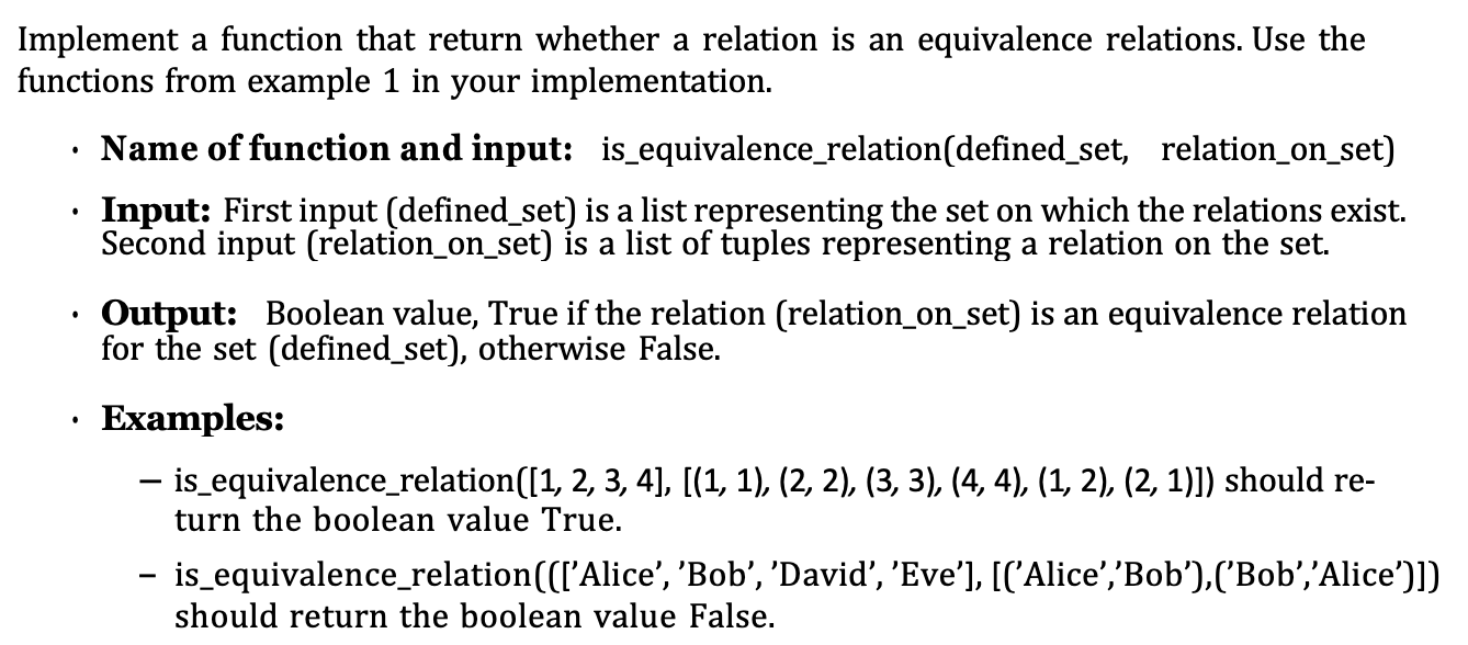 Solved Implement a function that return whether a relation | Chegg.com
