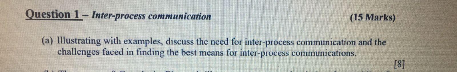 Solved Question 1 - Inter-process communication (15 Marks) | Chegg.com