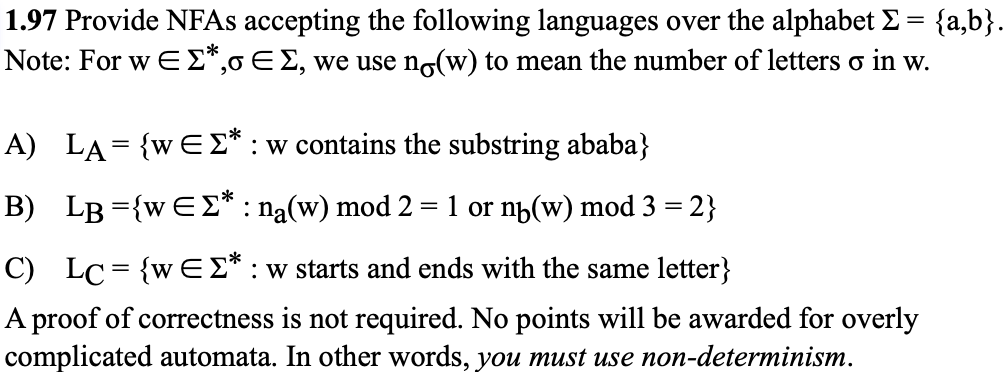 Solved 1.97 ﻿Provide NFAs accepting the following languages | Chegg.com