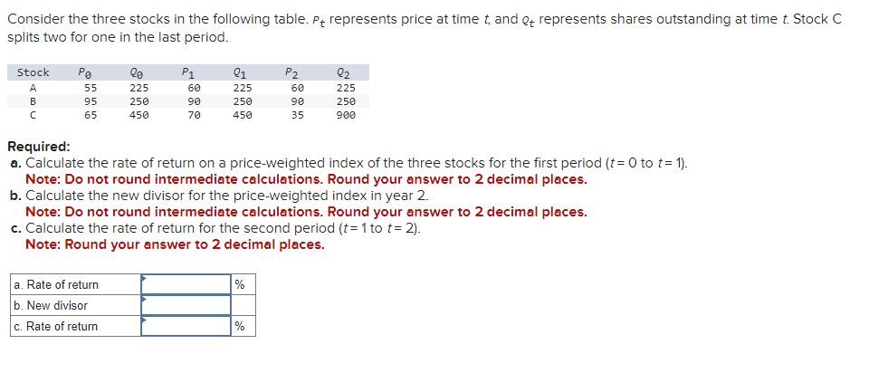 Solved Consider the three stocks in the following table. | Chegg.com
