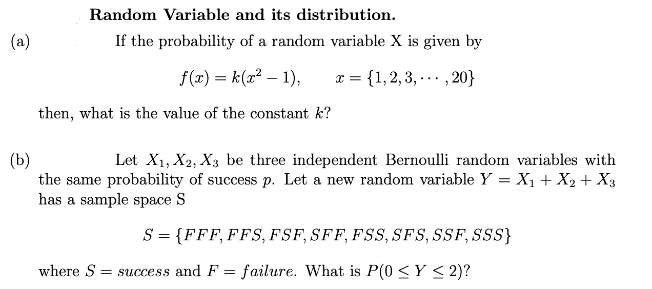 Solved Random Variable And Its Distribution A If The 