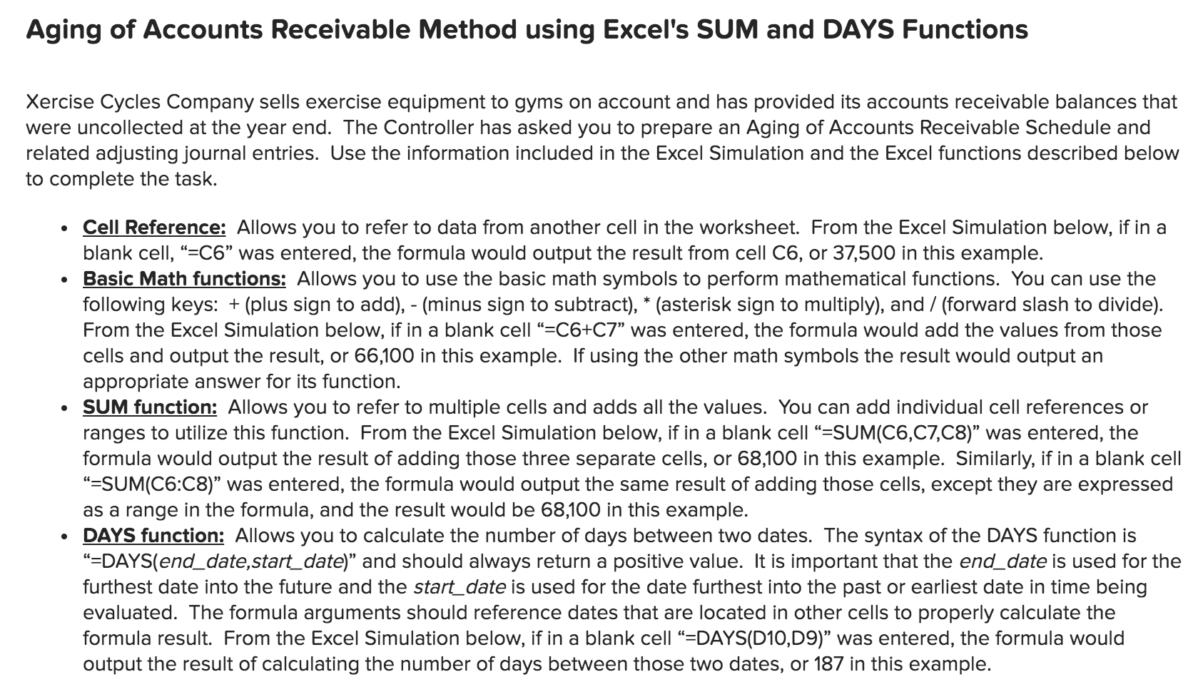 Solved Aging of Accounts Receivable Method using Excel's SUM | Chegg.com