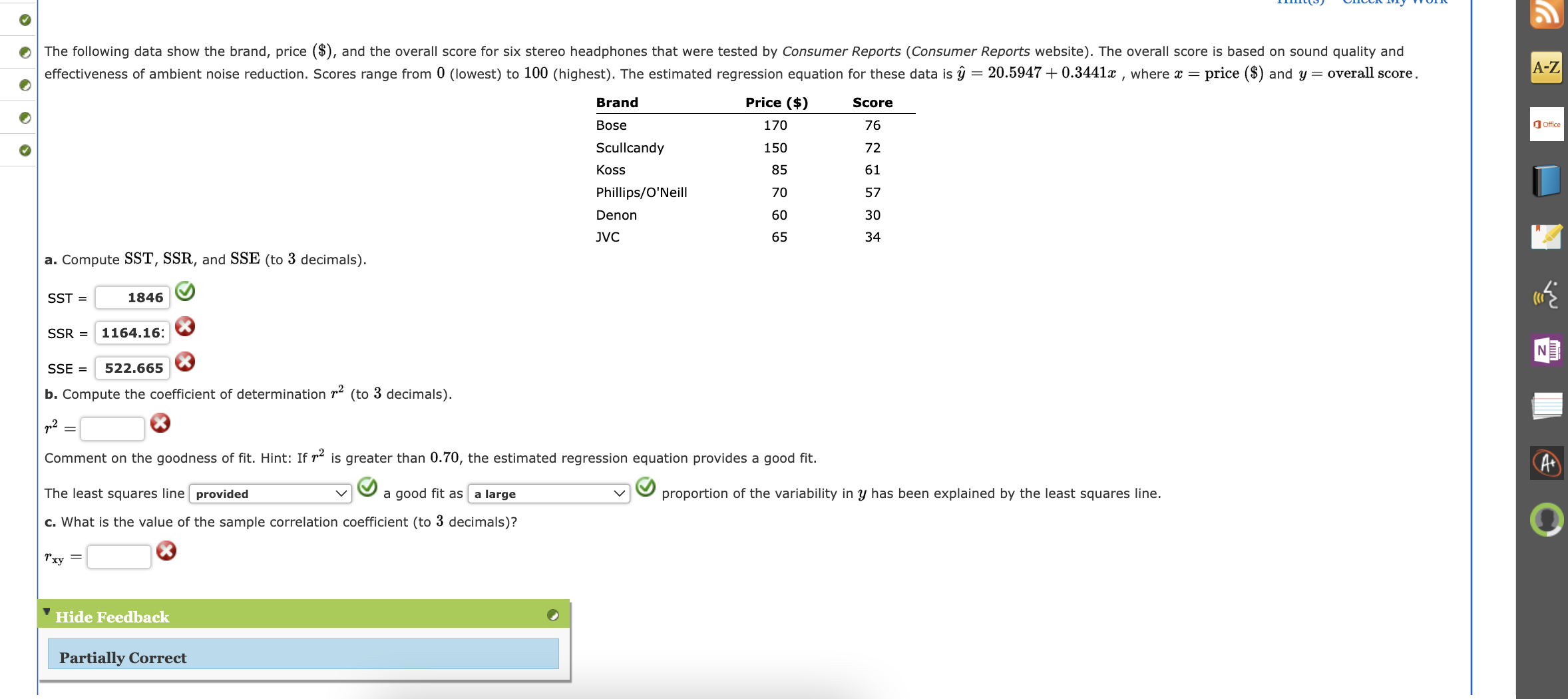 Solved a. Compute SST, SSR, and SSE (to 3 decimals). JVC 65 | Chegg.com Solved a. Compute SST, SSR, and SSE (to 3 decimals). JVC 65 | Chegg.com