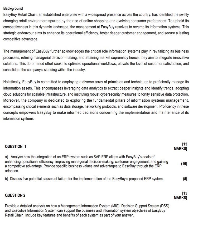 Solved Background EasyBuy Retail Chain, an established | Chegg.com