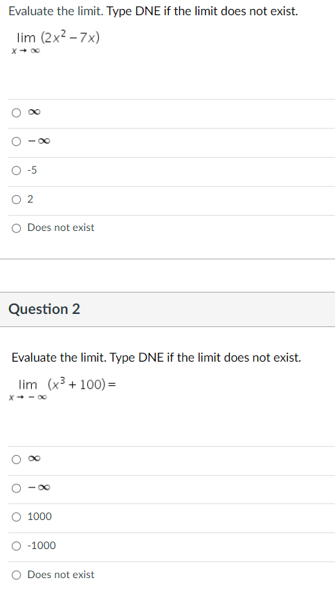 Solved Evaluate the limit. Type DNE if the limit does not | Chegg.com