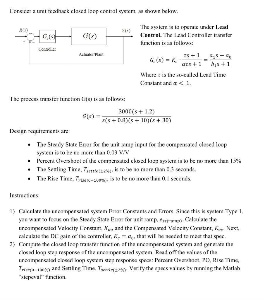Solved Consider a unit feedback closed loop control system, | Chegg.com